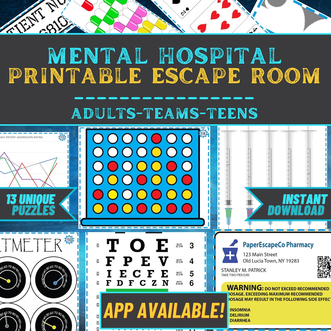 Escape Room Game Printable - Mental Hospital - Office Teams, Adults ...