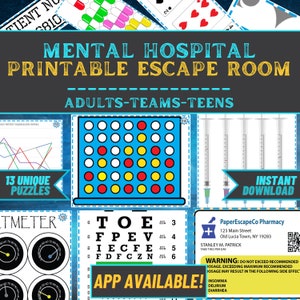 Escape Room Game Printable - Mental Hospital - Office Teams, Adults ...