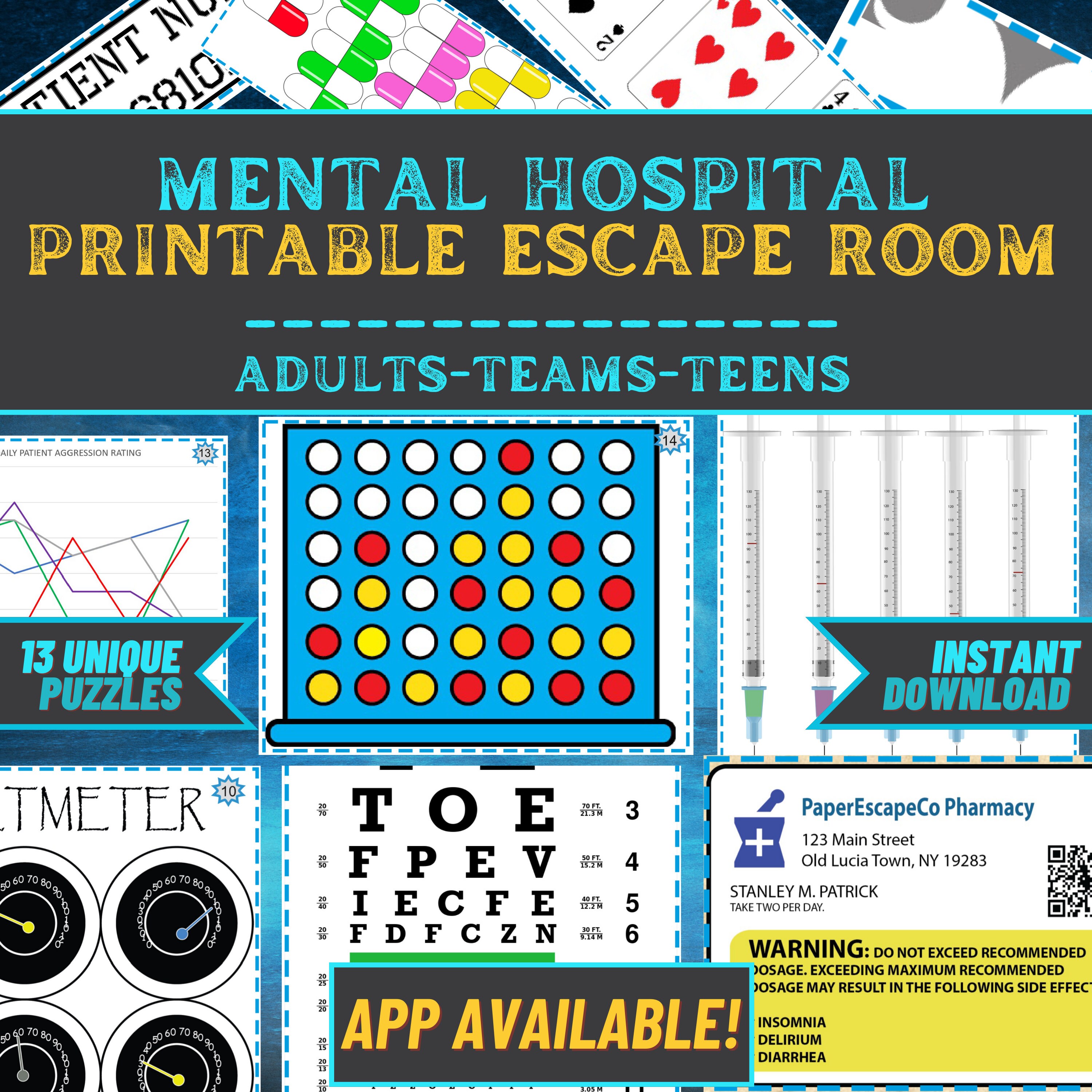 Escape Room Game Printable - Mental Hospital - Office Teams, Adults ...