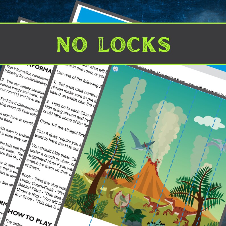 Kids Escape Room Game Printable Kit - Dinosaur Escape - DIY Party Game ...