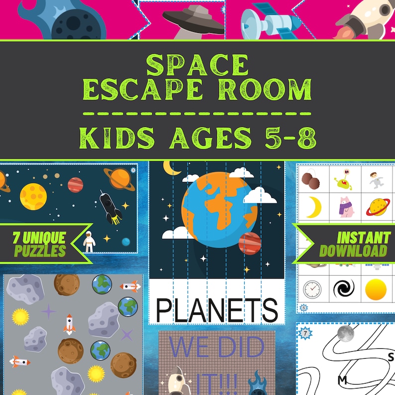 Kids Escape Room Game Printable Kit - Space Escape - DIY Party Game for ...