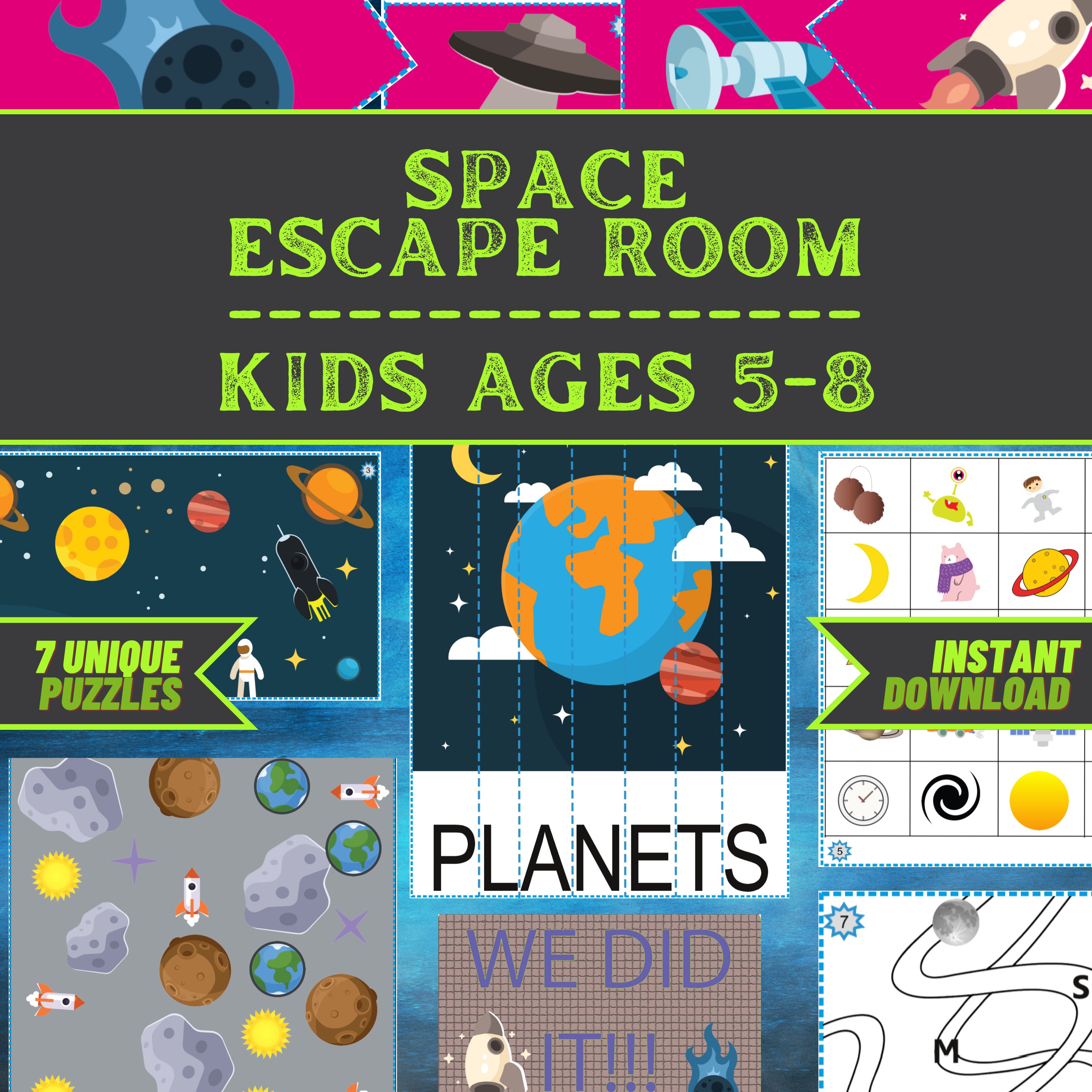 Kids Escape Room Game Printable Kit Space Escape DIY Party Game for ...