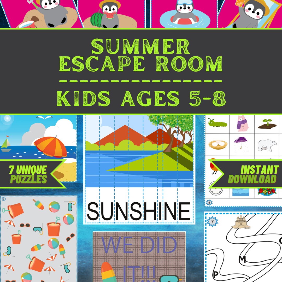 Kids Escape Room Game Printable Kit - Summer Escape - DIY Party Game ...