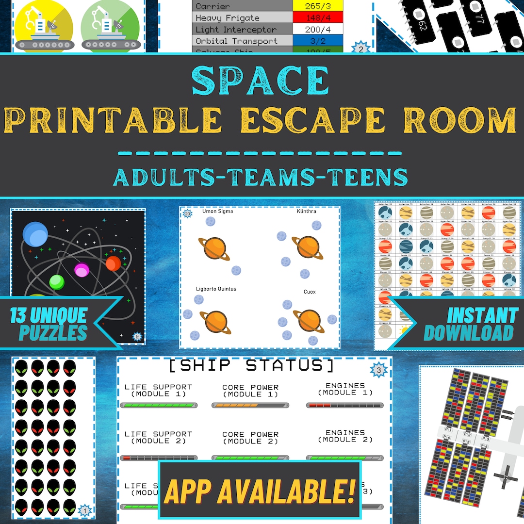 Escape Room Game Printable - Space Escape - Office Teams, Adults, Teens ...