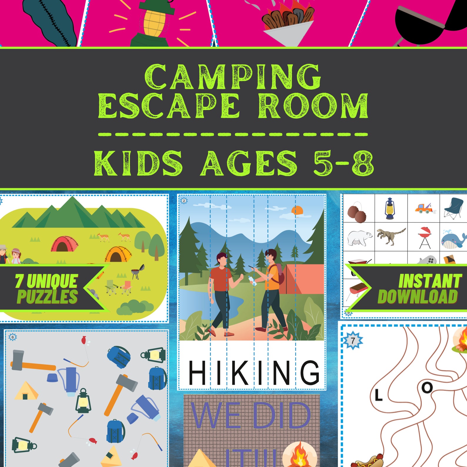 Kids Escape Room Game Printable Kit - Camping Escape - DIY Party Game ...