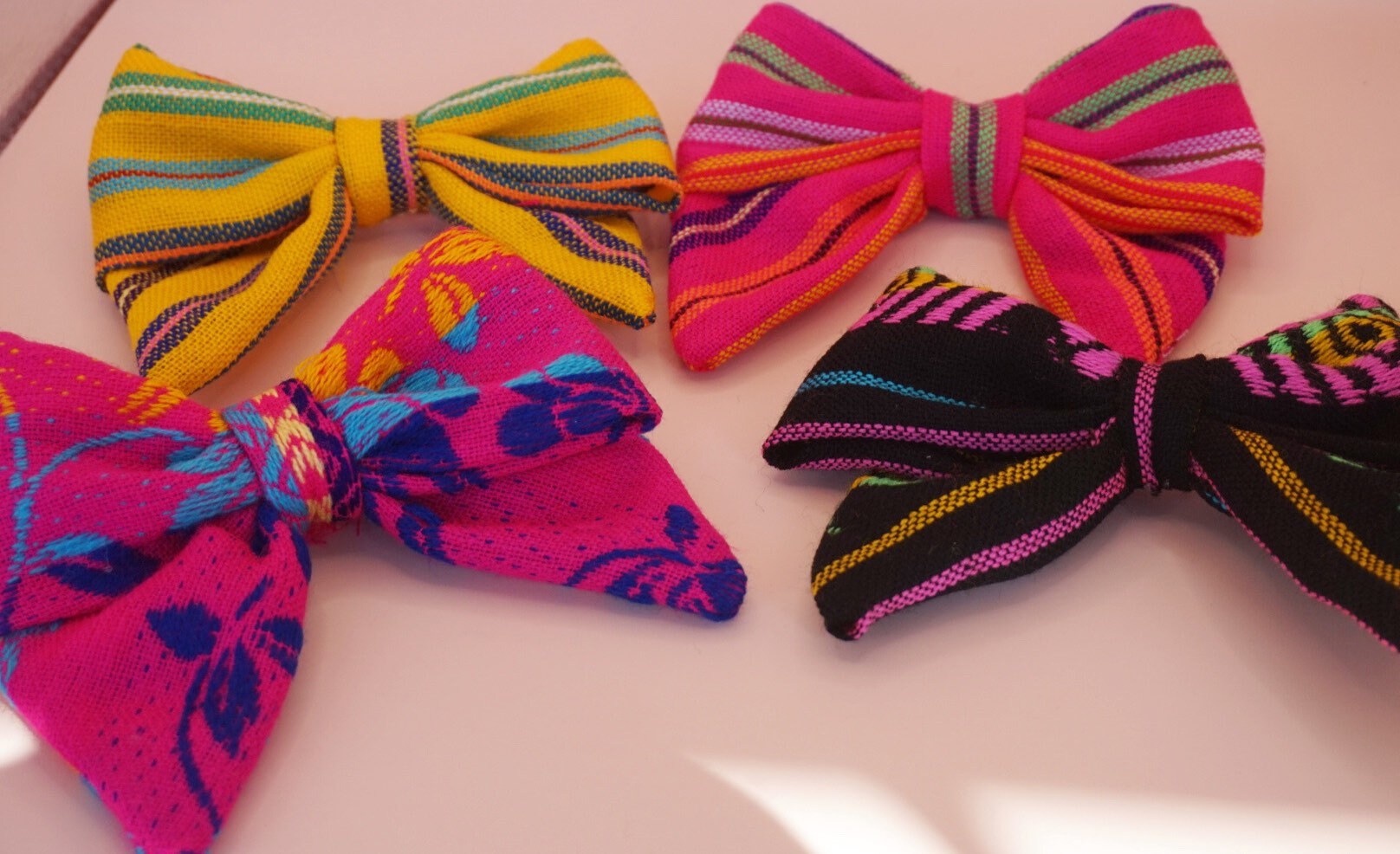 Pink Floral Cambaya Bow | Mexican Traditional Bows | Sarape Bow | Girl ...