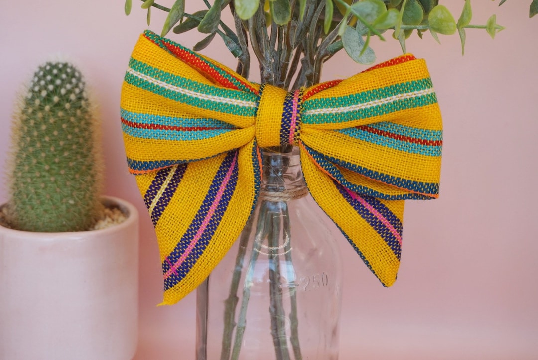 Yellow Cambaya Bow | Mexican Traditional Bows | Sarape Bow | Girl ...
