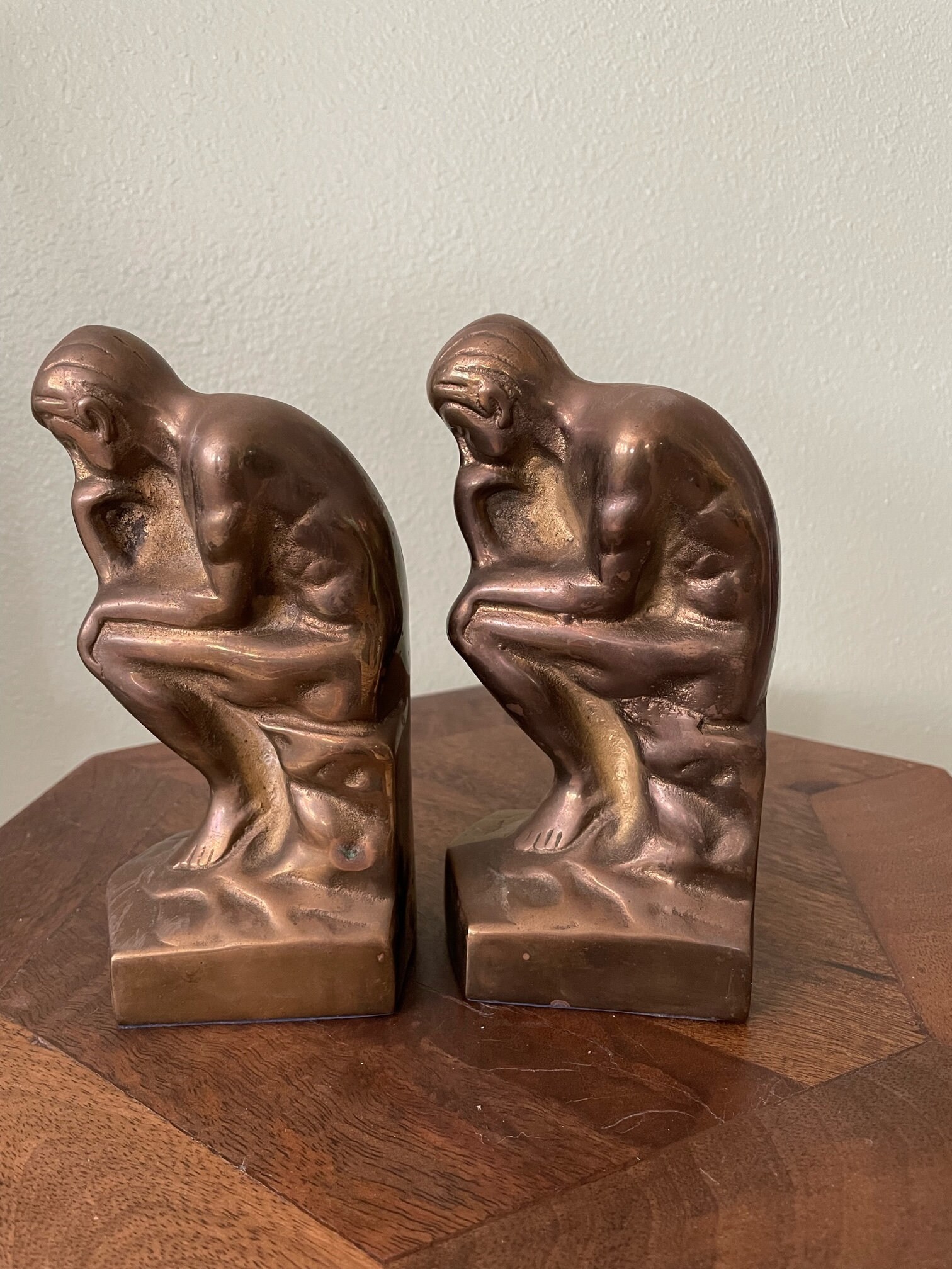Vintage Heavy Brass Thinker Bookends - Etsy