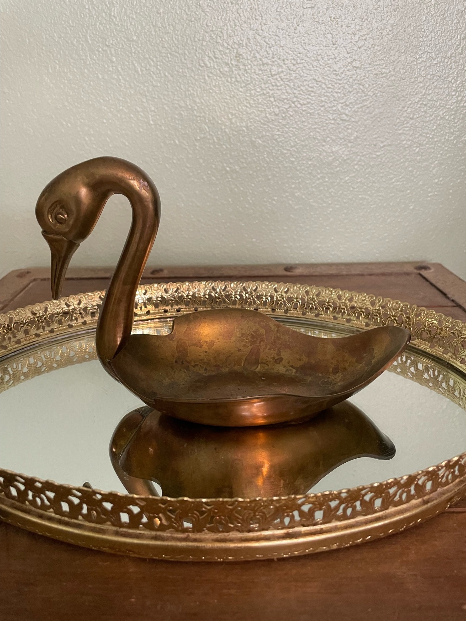 Vintage Solid Brass Swan Trinket Dish - Etsy