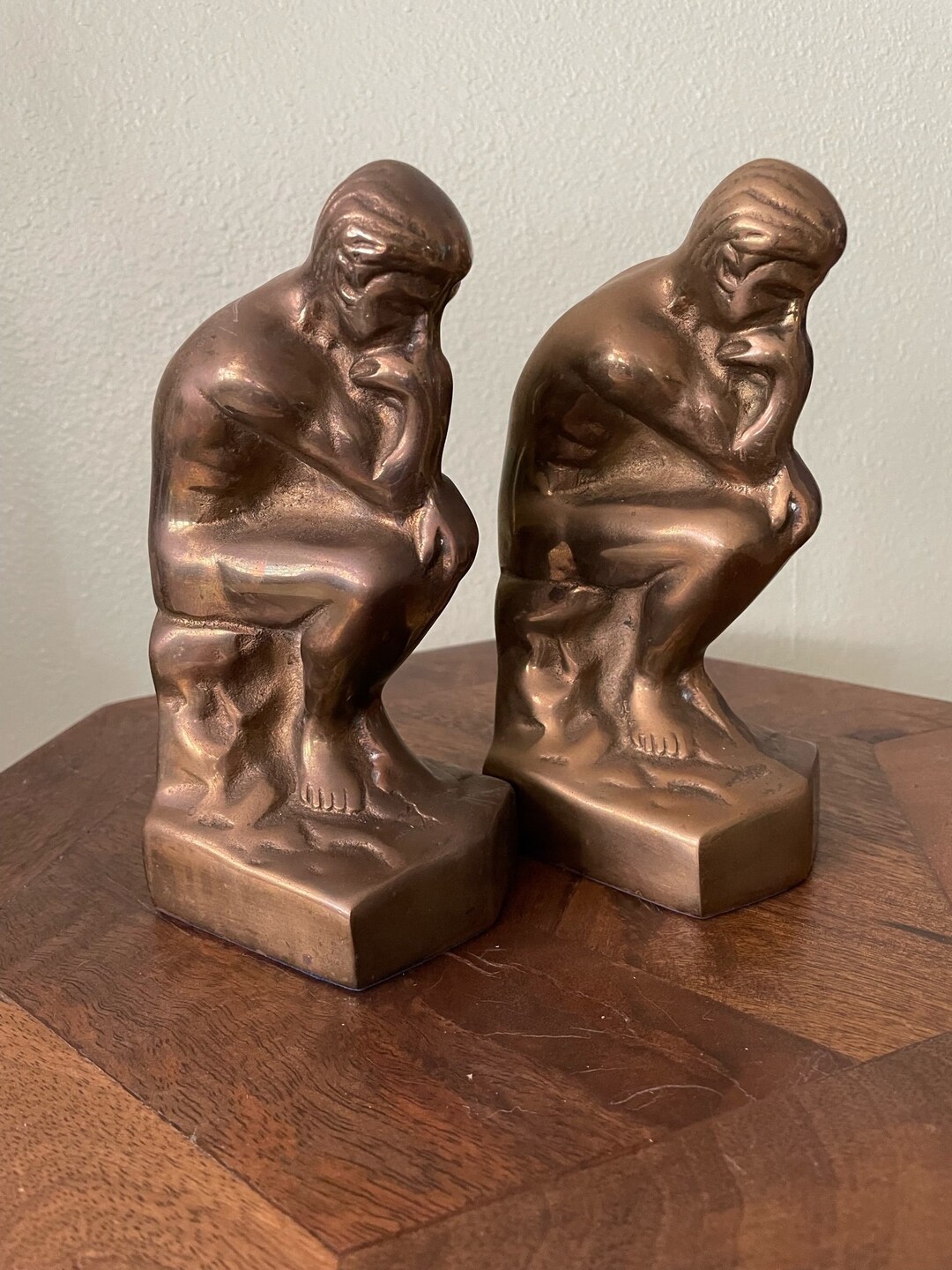 Vintage Heavy Brass Thinker Bookends - Etsy