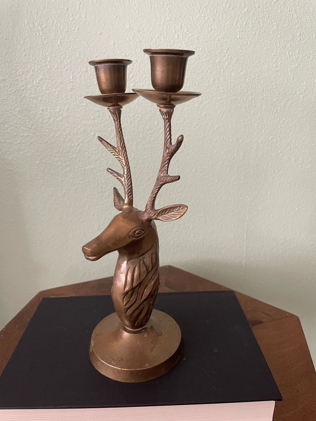 Vintage Brass Reindeer or Stag Head Candlestick Holder - Etsy