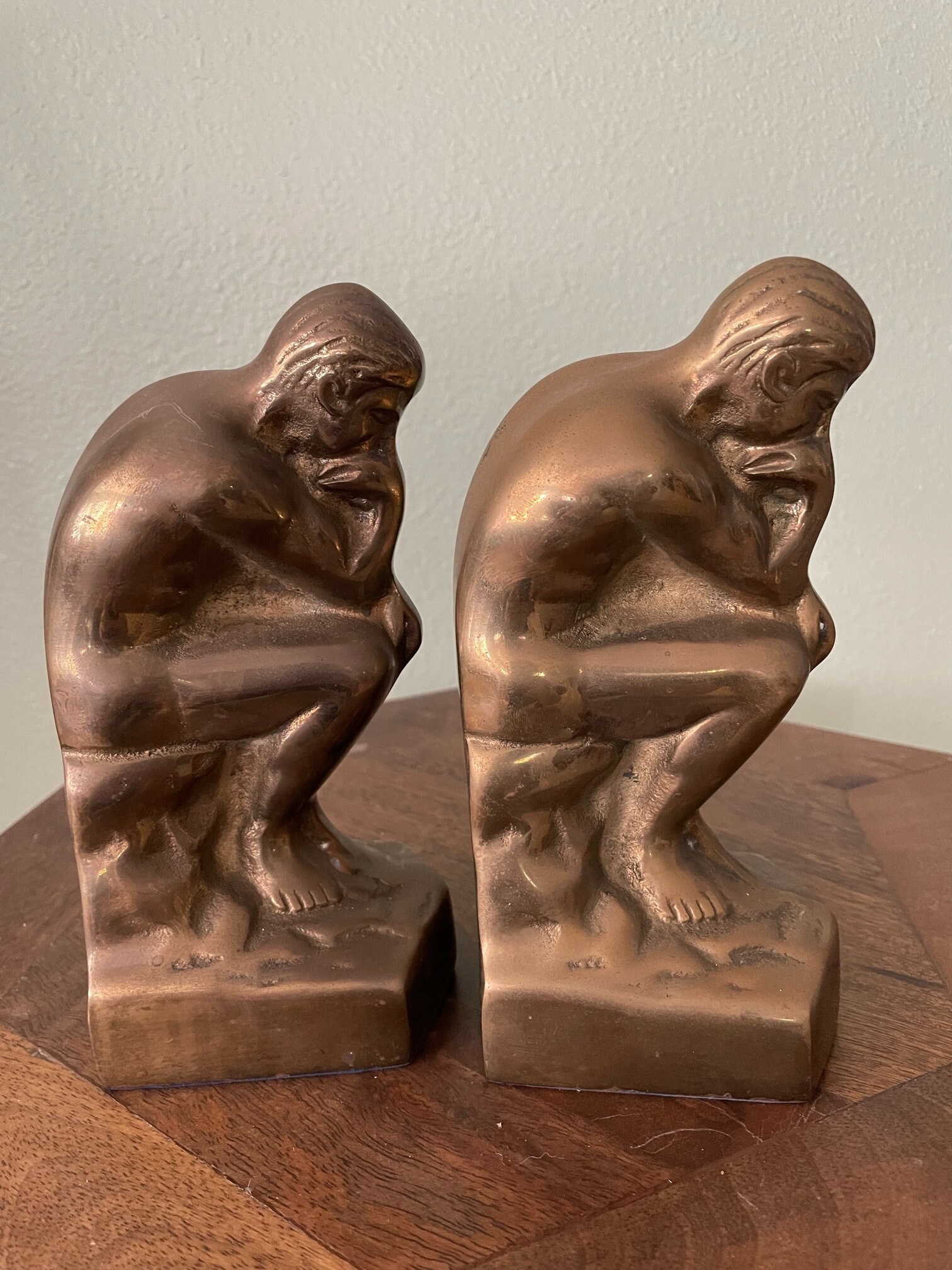 Vintage Heavy Brass Thinker Bookends - Etsy
