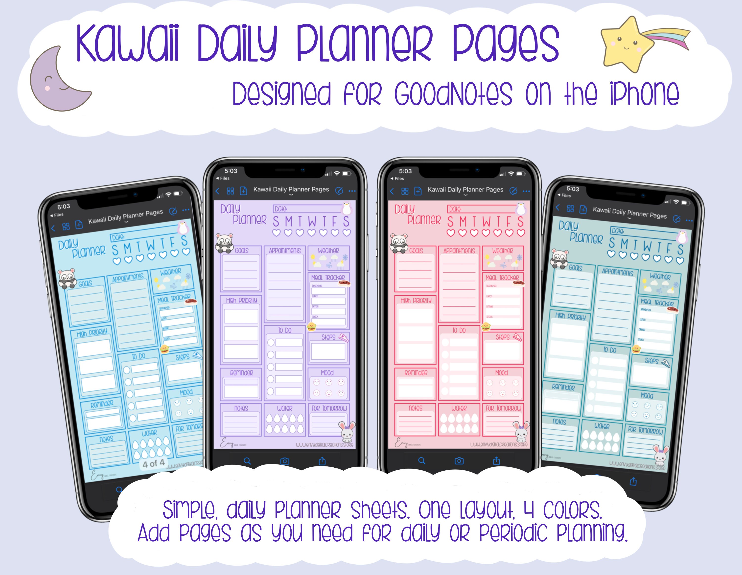 Kawaii DIGITAL Planner Daily Page for Goodnotes Optimized for Iphone ...