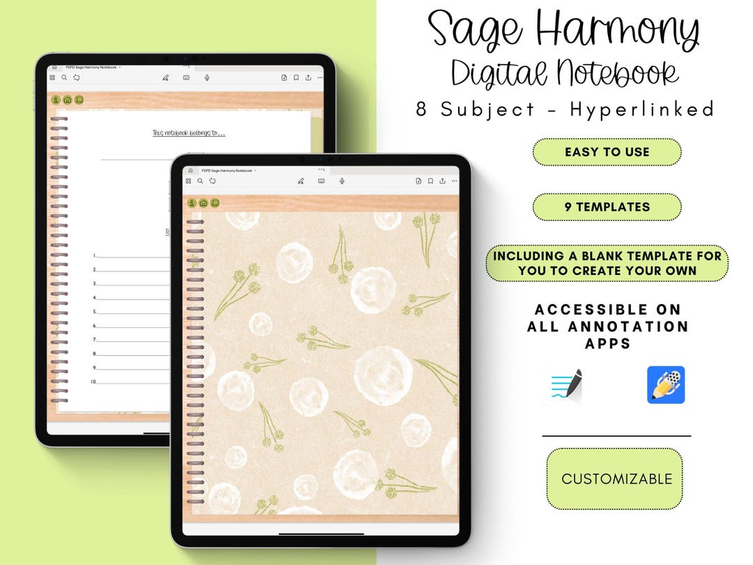 8-subject Hyperlinked Digital Notebook: Goodnotes, Noteshelf ...
