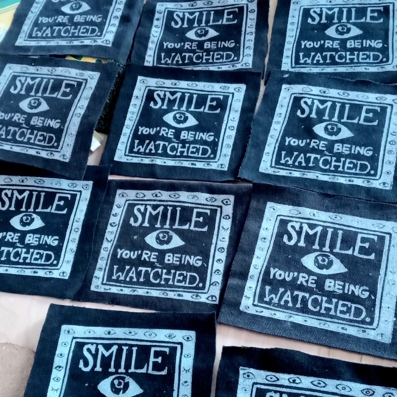 Smile You're Being Watched - Linocut Sew on Patch - Etsy