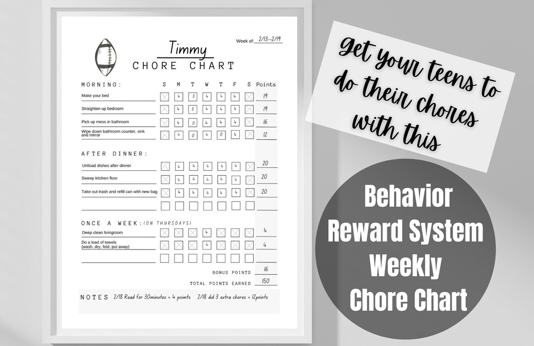 Customizable! Instant Download: Behavior Reward System Weekly Chore ...