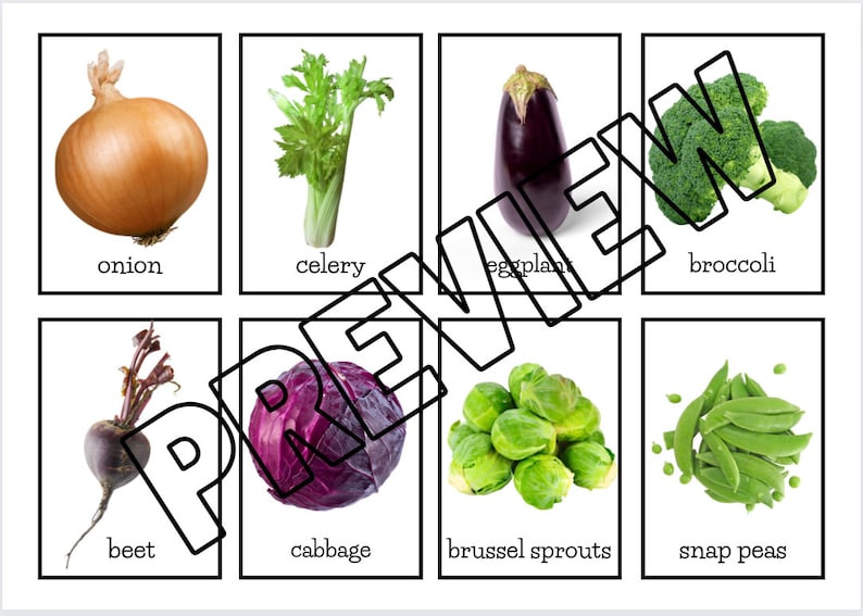 Montessori Language Flash Cards: Fruits and Vegetables for Toddlers and ...