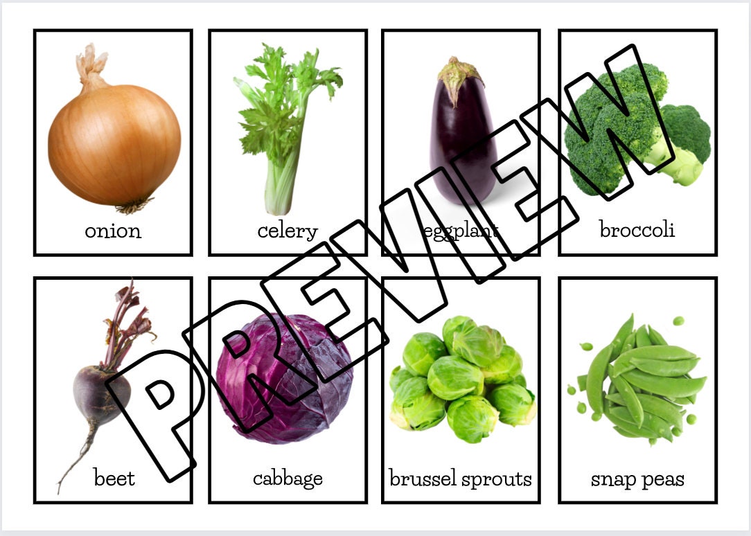 Montessori Language Flash Cards: Fruits and Vegetables for Toddlers and ...