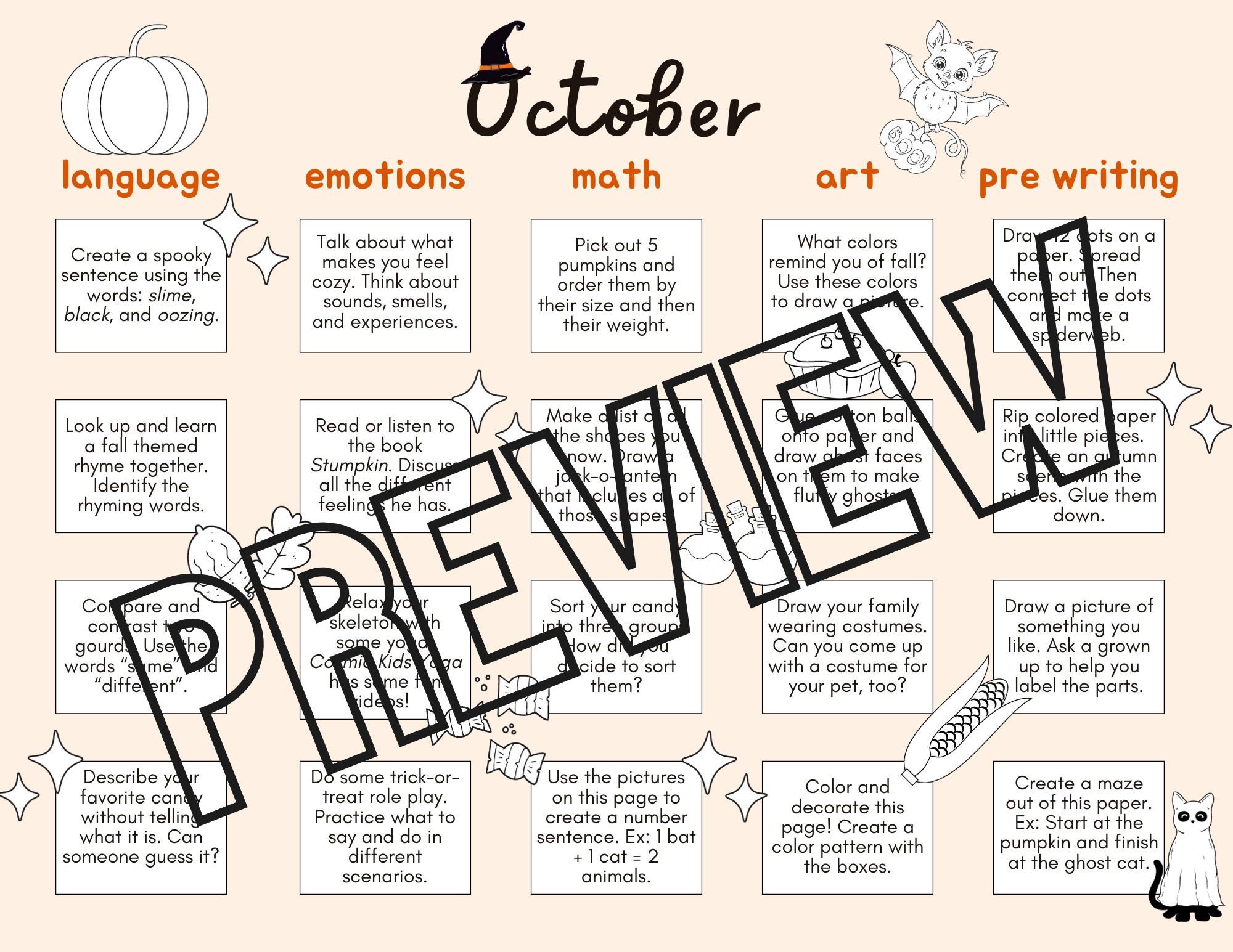 Activity Choice Menu for Preschool or Kindergarten: Homework or ...