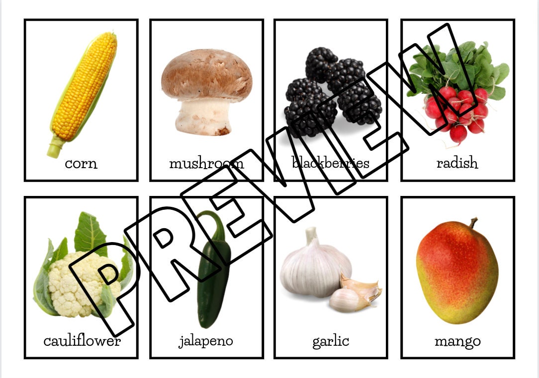 Montessori Language Flash Cards: Fruits and Vegetables for Toddlers and ...