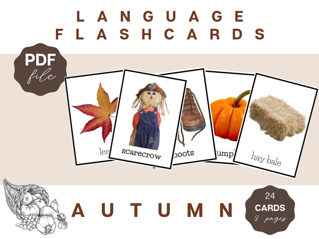 Montessori Language Flashcards: Fall/autumn Vocabulary for Toddlers and ...