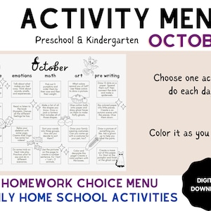 Activity Choice Menu for Preschool or Kindergarten: Homework or ...