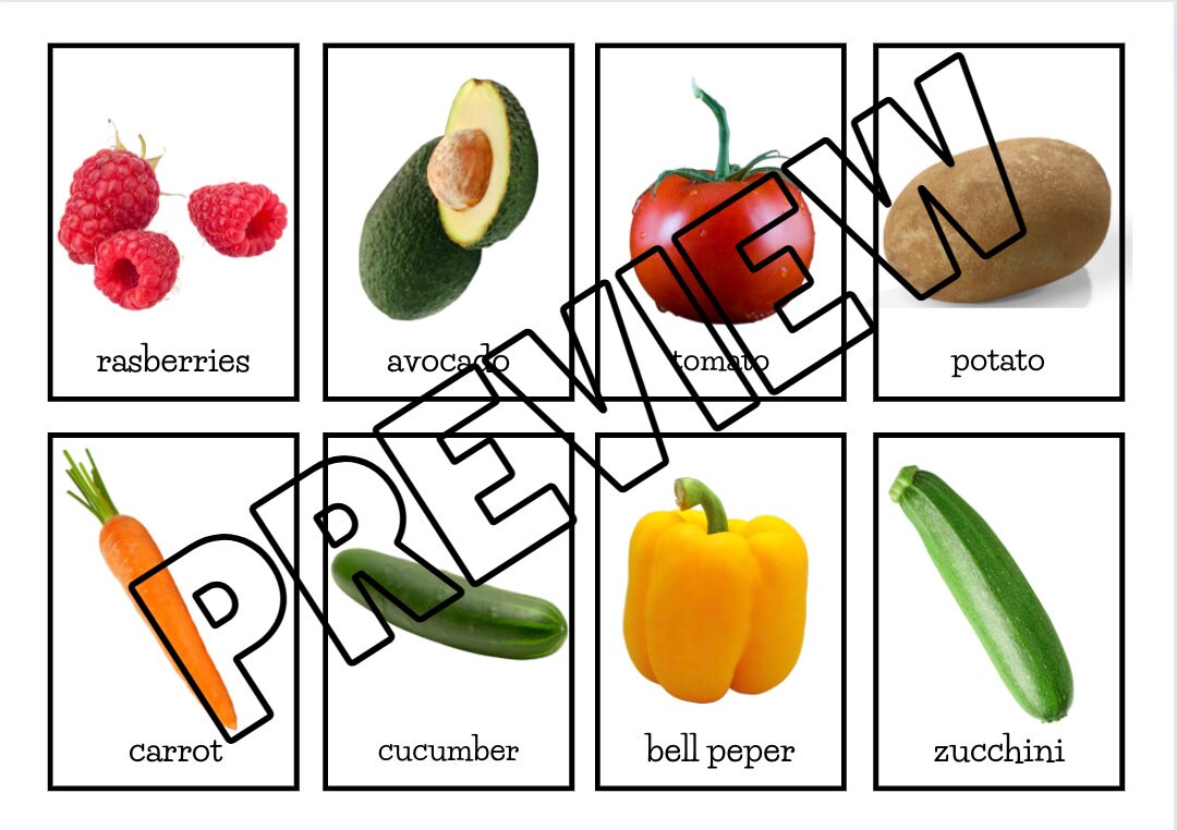 Montessori Language Flash Cards: Fruits and Vegetables for Toddlers and ...