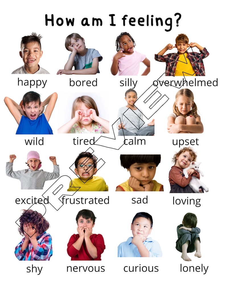 Feelings Emotions Chart for Kids - Real Photos - Etsy