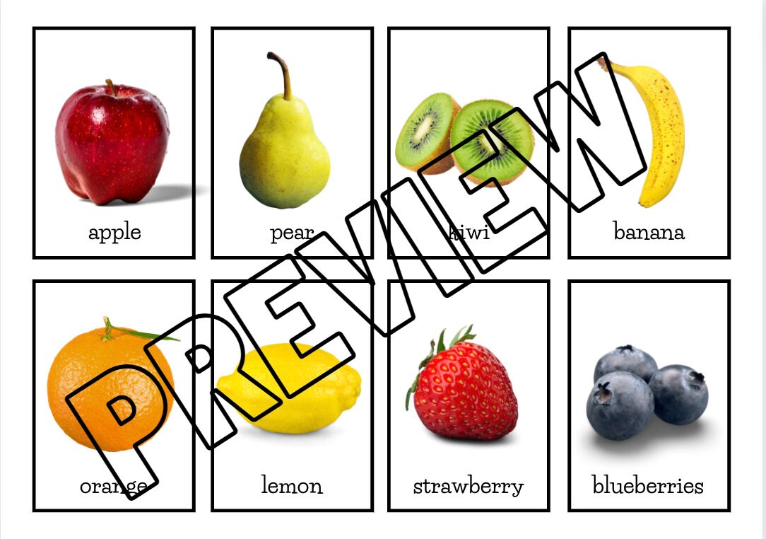Montessori Language Flash Cards: Fruits and Vegetables for Toddlers and ...