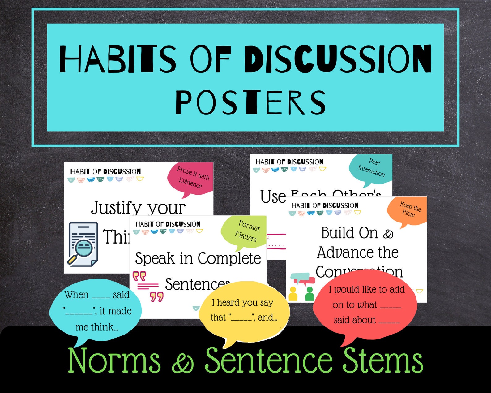 Habits of Discussion Norm & Sentence Stems Posters for Accountable Talk ...