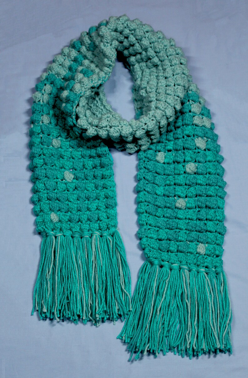 Handmade Icy Blue Bobble Stitch Pixel Scarf - Etsy