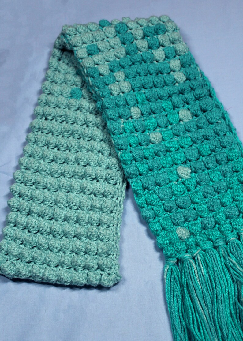 Handmade Icy Blue Bobble Stitch Pixel Scarf - Etsy