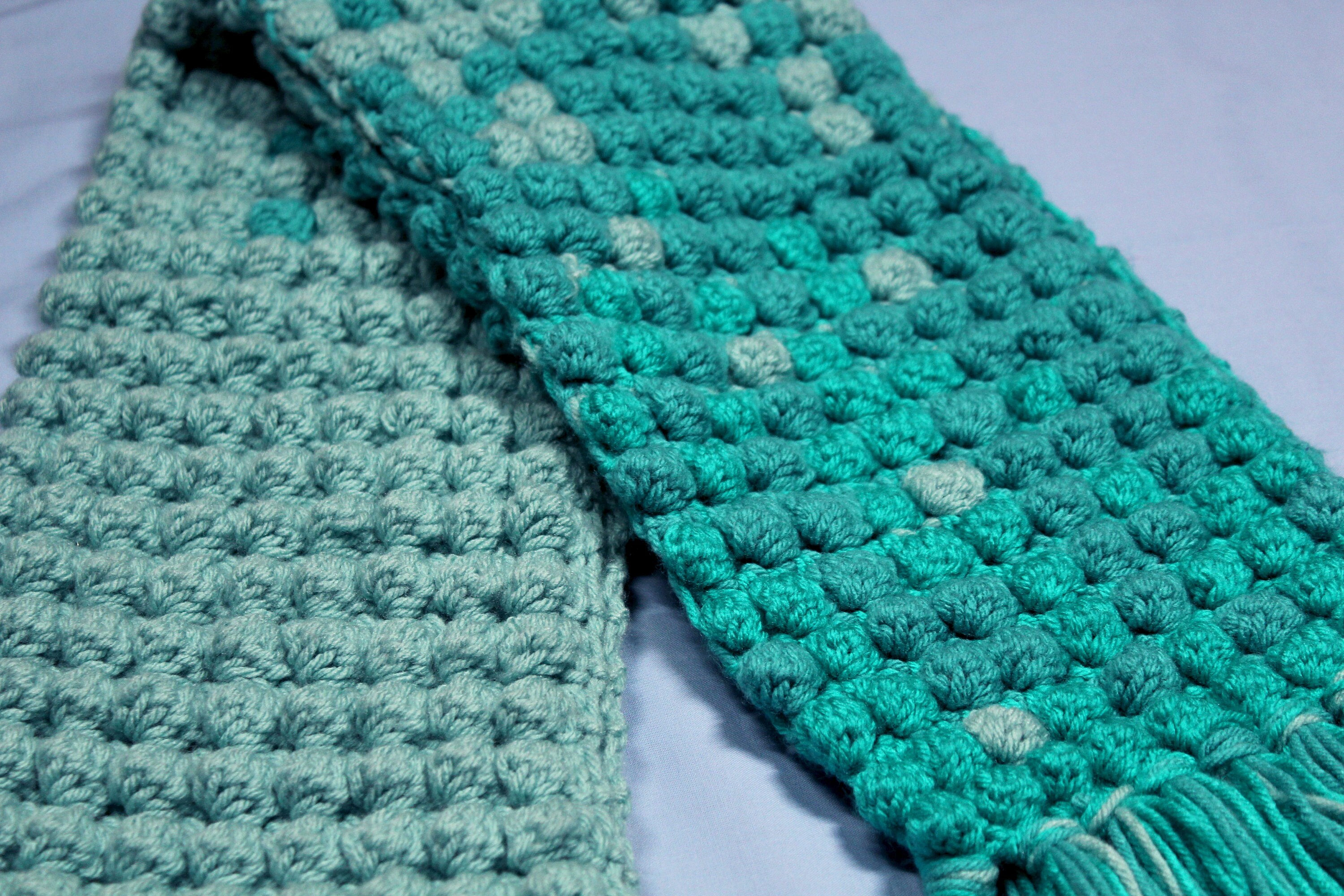 Handmade Icy Blue Bobble Stitch Pixel Scarf - Etsy