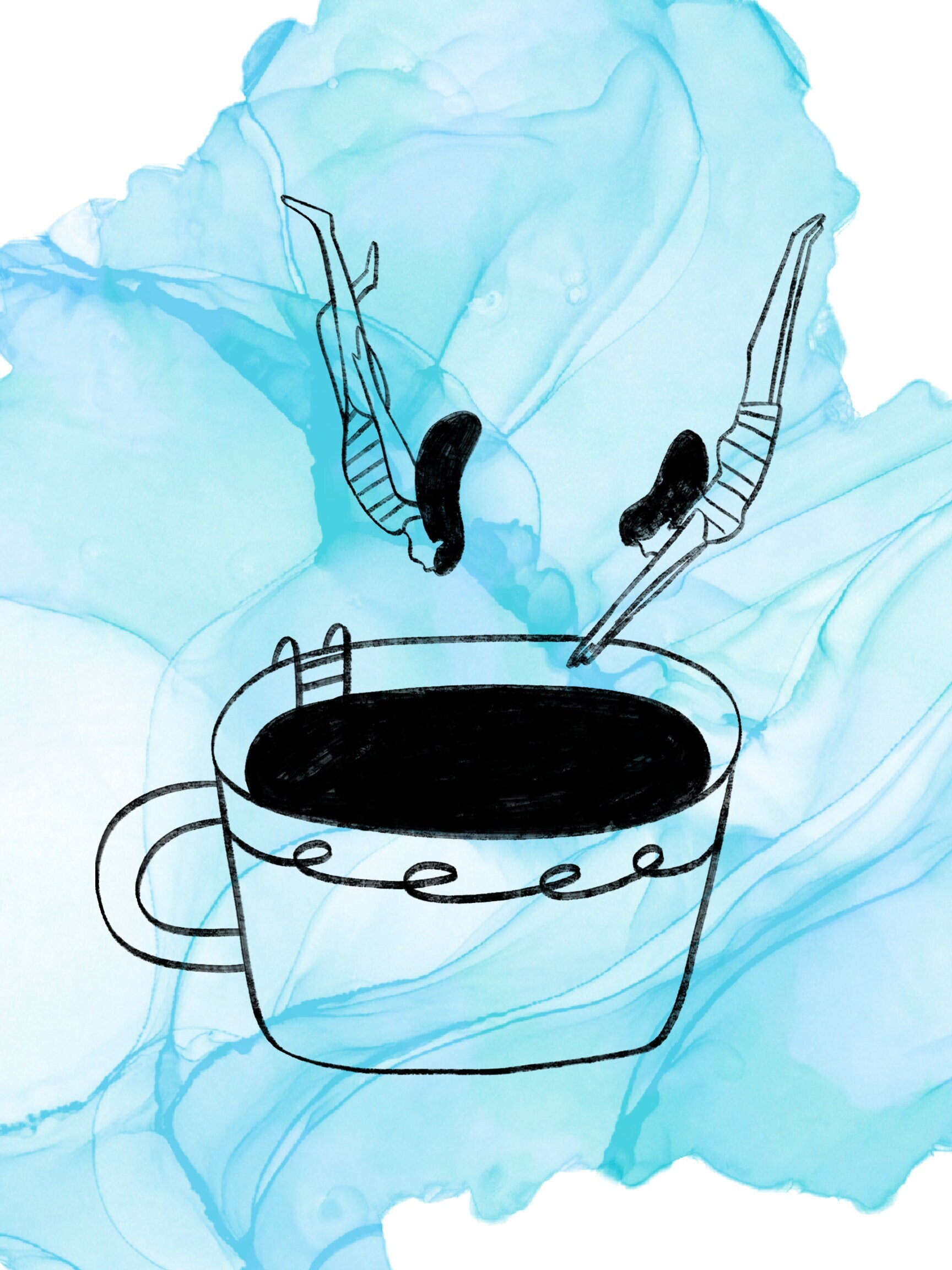 Coffee Swimmers Art Print, Printmaking, Art Decor, Minimalism, Abstract ...