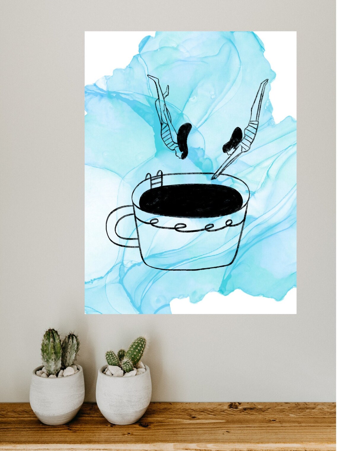 Coffee Swimmers Art Print, Printmaking, Art Decor, Minimalism, Abstract ...