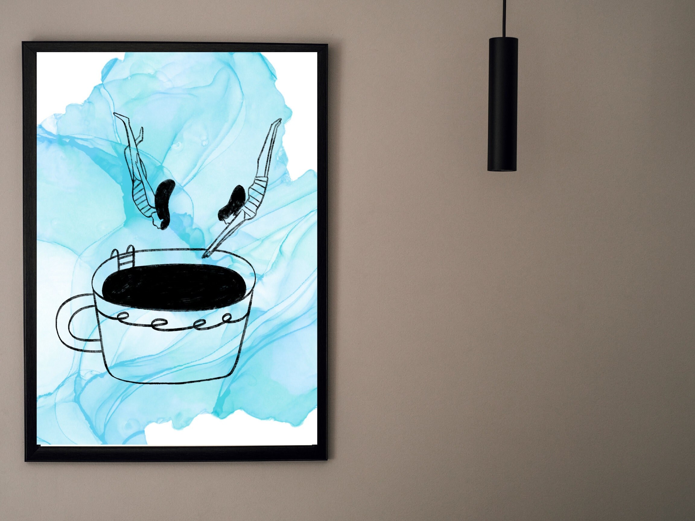 Coffee Swimmers Art Print, Printmaking, Art Decor, Minimalism, Abstract ...