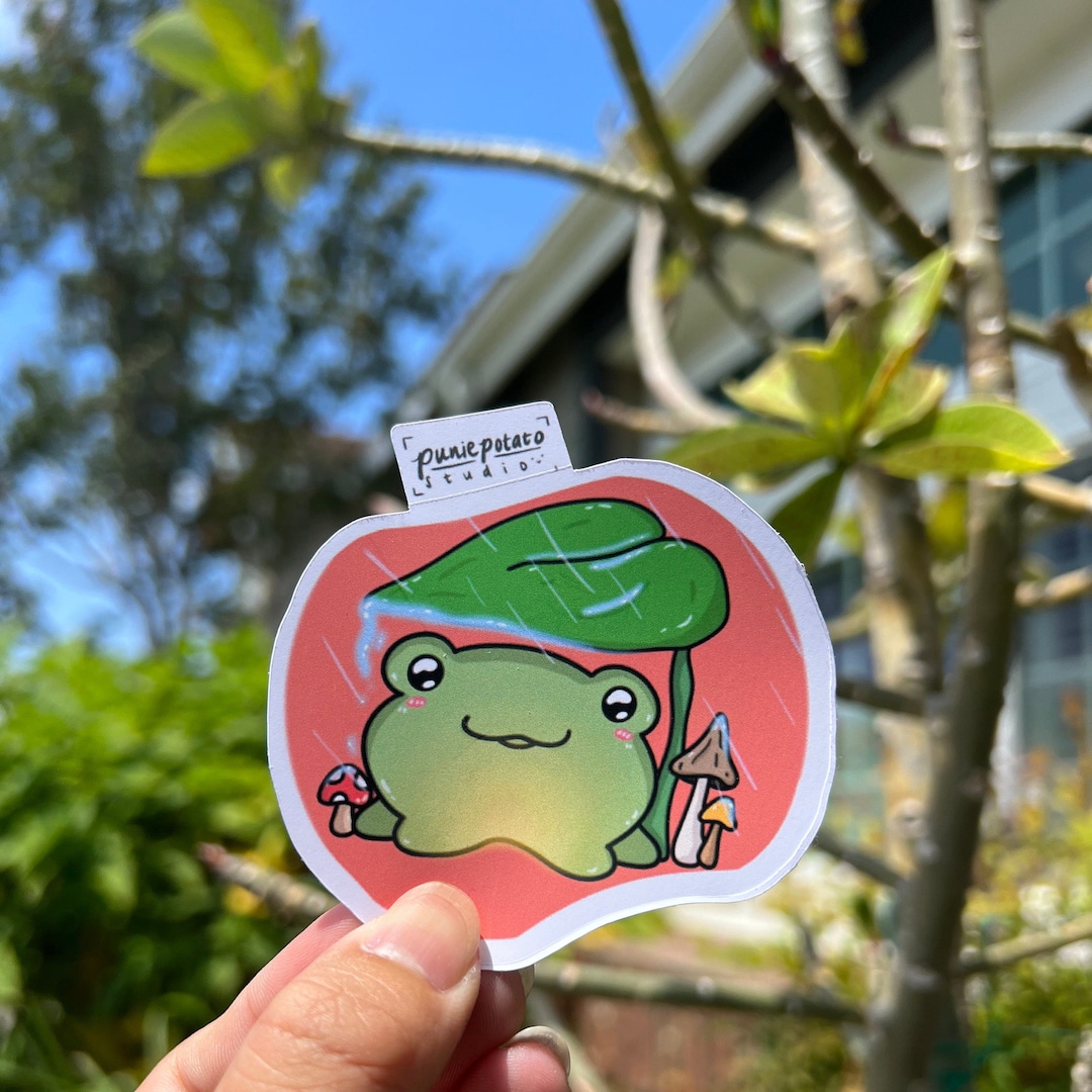 Vinyl Sticker Cute Froggy in the Rain, Weather-proof Matte, Glossy ...