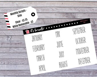 Cursive Stars Outline Monthly Script Planner Stickers Decorative ...