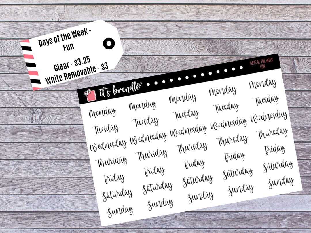 Days of the Week Script Stickers Fun - Etsy