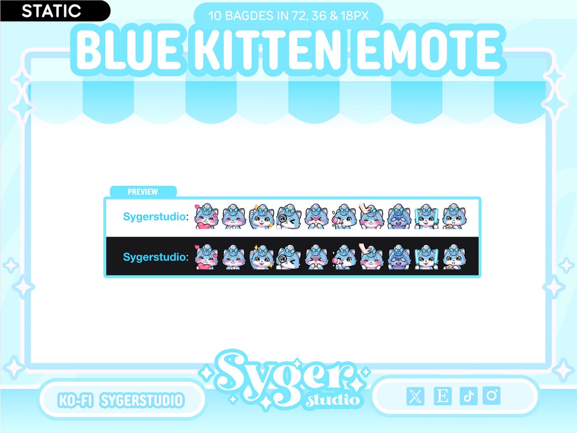 Blue Kitty Emote Twitch, Discord, Kick Emotes Instant Download ...