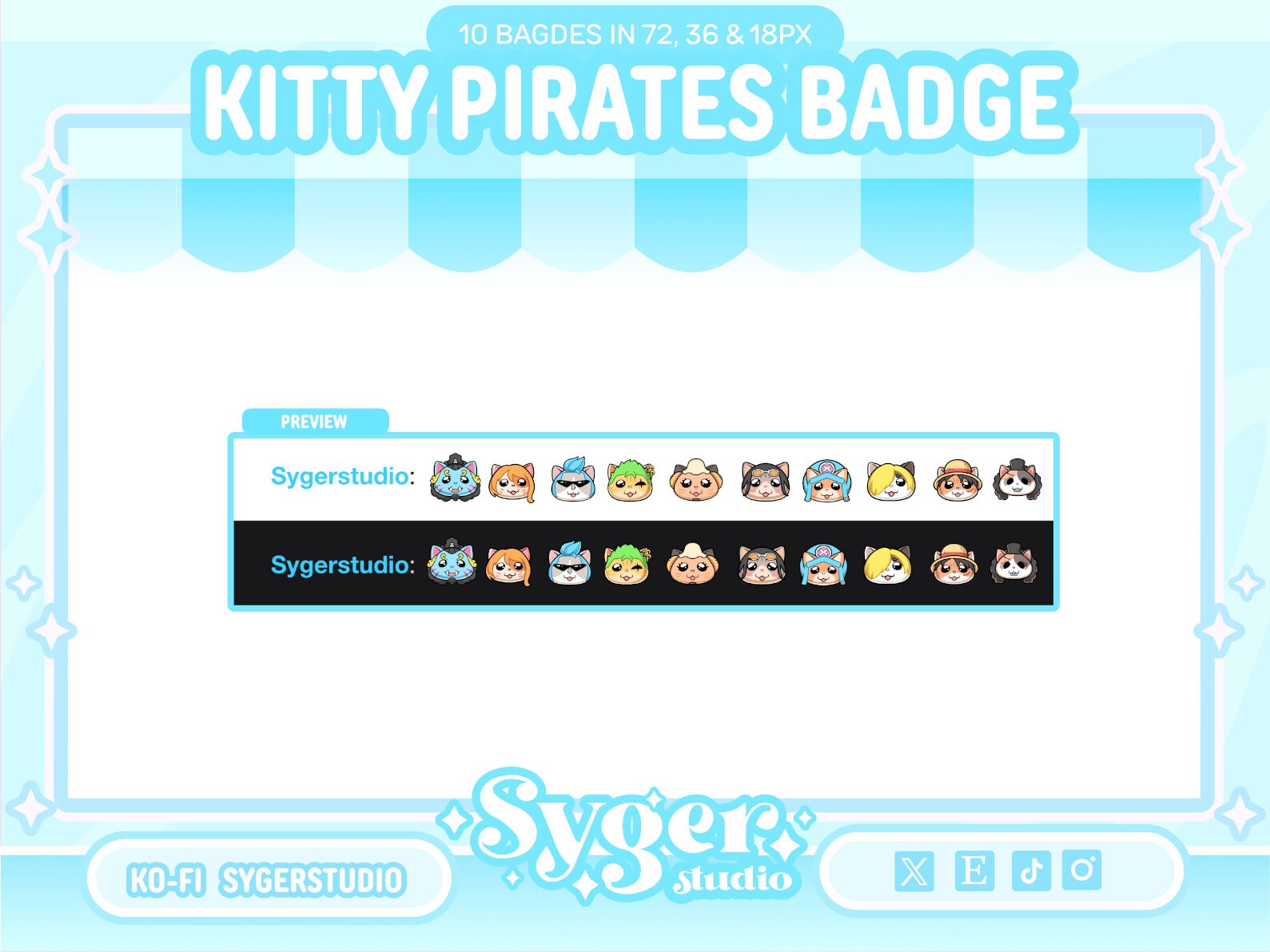 Kitty Pirates Sub Badges , Sub Badges for Twitch,stream Sub & Bit ...