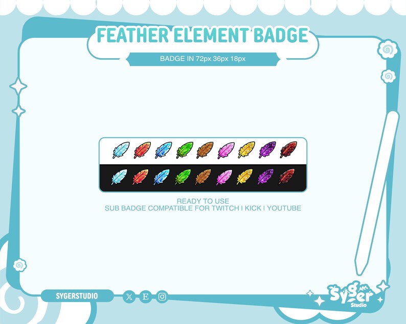 Feather Element Sub Badges for Twitch: Premade Stream Badges (digital ...