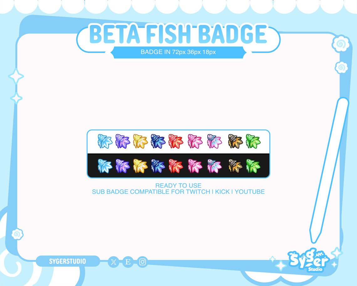 Beta Fish Sub Badges for Twitch: Premade Stream Badges (digital File ...
