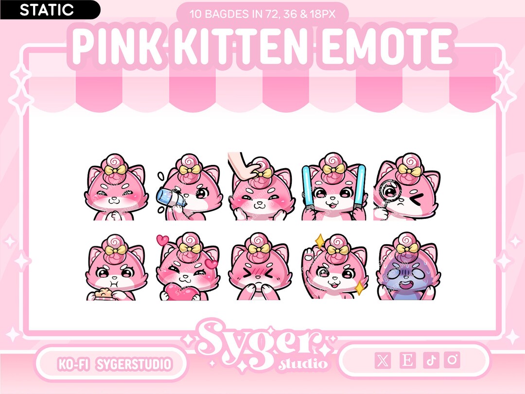 Pink Kitten Emote Twitch, Discord, Kick Emotes Instant Download ...