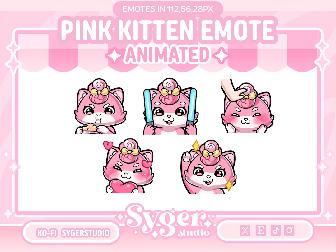 Pink Kitty Animate Pack Emote Twitch, Discord, Kick Emotes Instant ...