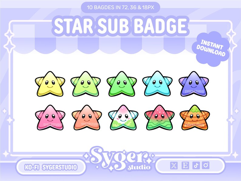 Kawaii Star Badges Sub Badges for Twitch Stream Sub & Bit - Etsy