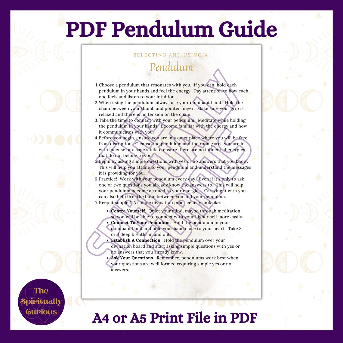 Pendulum Board Printable and Instructions, Beginner Divination Tools ...