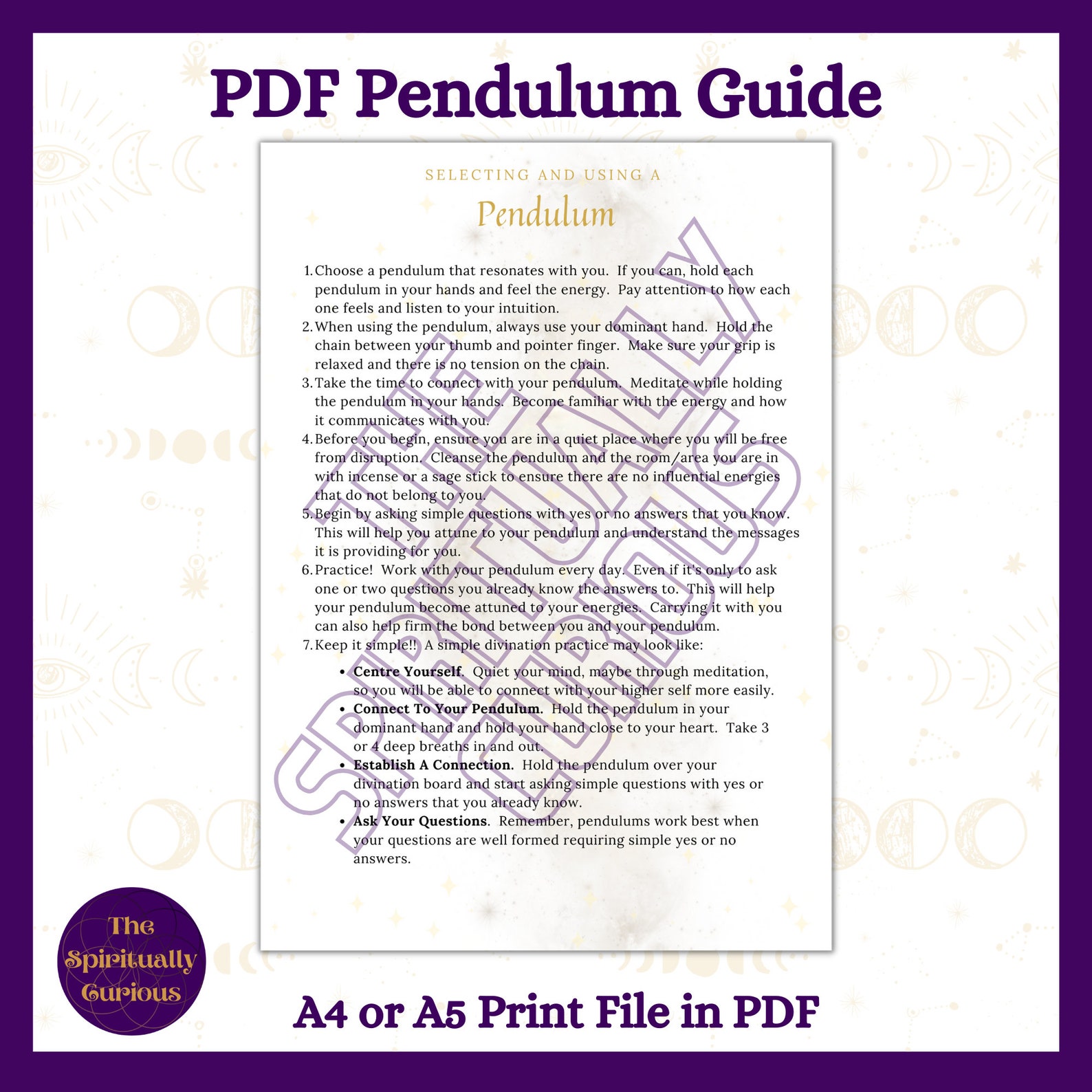 Pendulum Board Printable and Instructions, Beginner Divination Tools ...