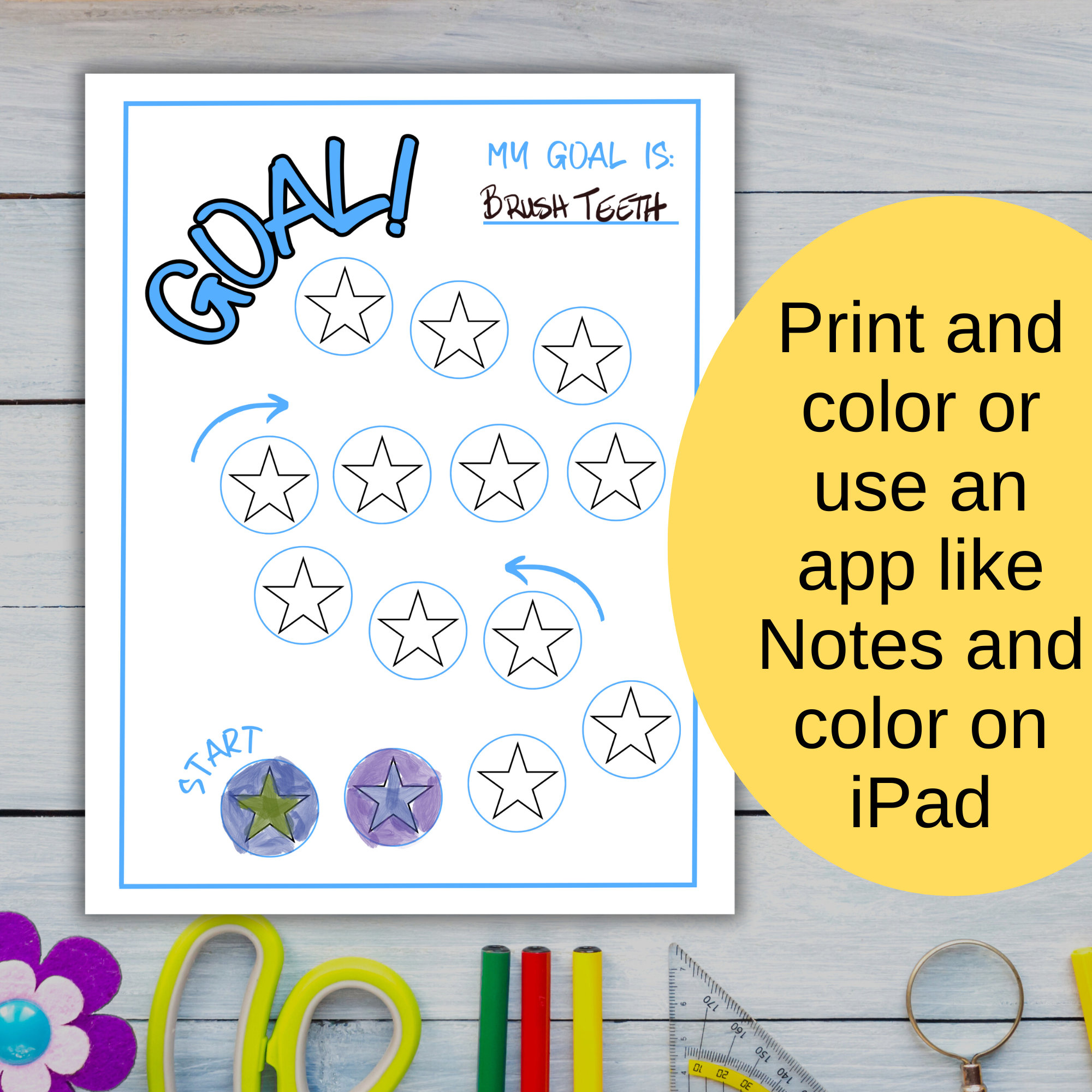 Goal Tracker Printable - 14 Stars for Kids and Adults; 2 Versions - Etsy