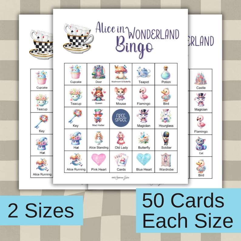 Alice in Wonderland Themed Bingo Game - Classroom, Summer, or Birthday ...